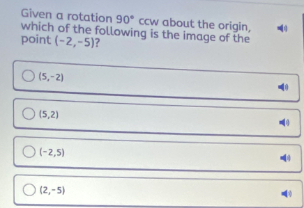 Solved: Given a rotation 90° ccw about the origin, which of the ...