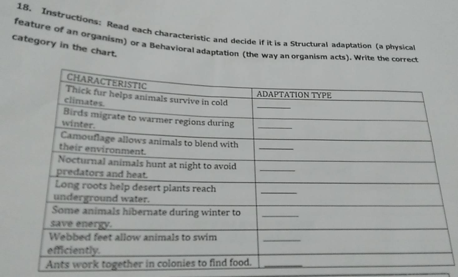 Resuelto:Instructions: Read each characteristic and decide if it is a ...
