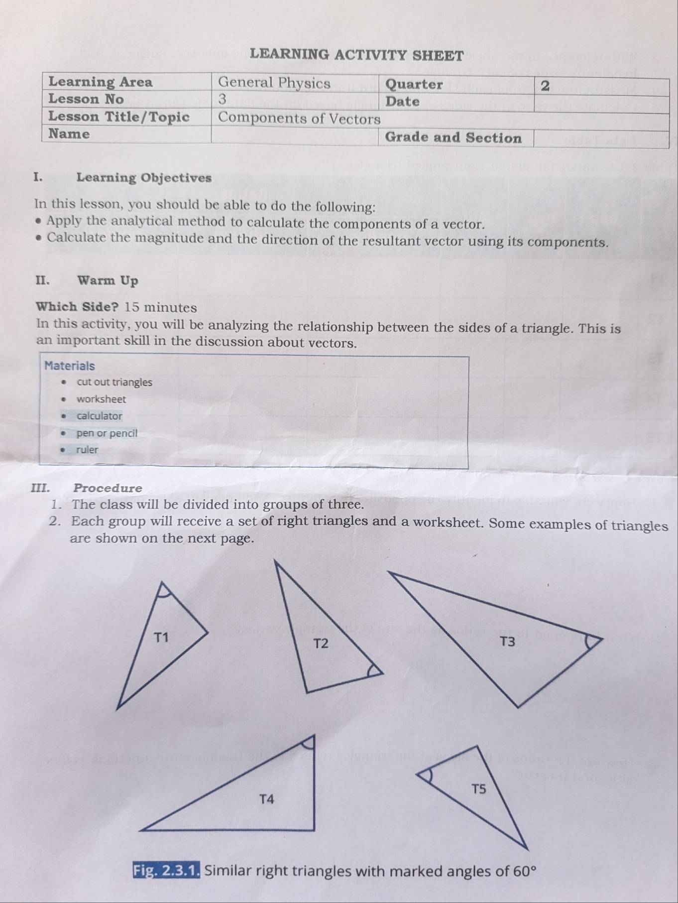 Solved: LEARNING ACTIVITY SHEET I. Learning Objectives In this lesson ...