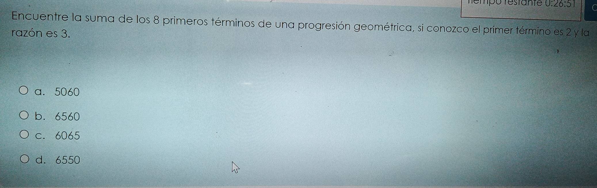 Resuelto:rémpó restante 0:26:51 Encuentre la suma de los 8 primeros ...