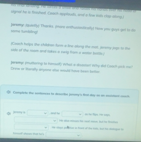 Solved: his fhar landing. He forces a smile and raises his hands over ...