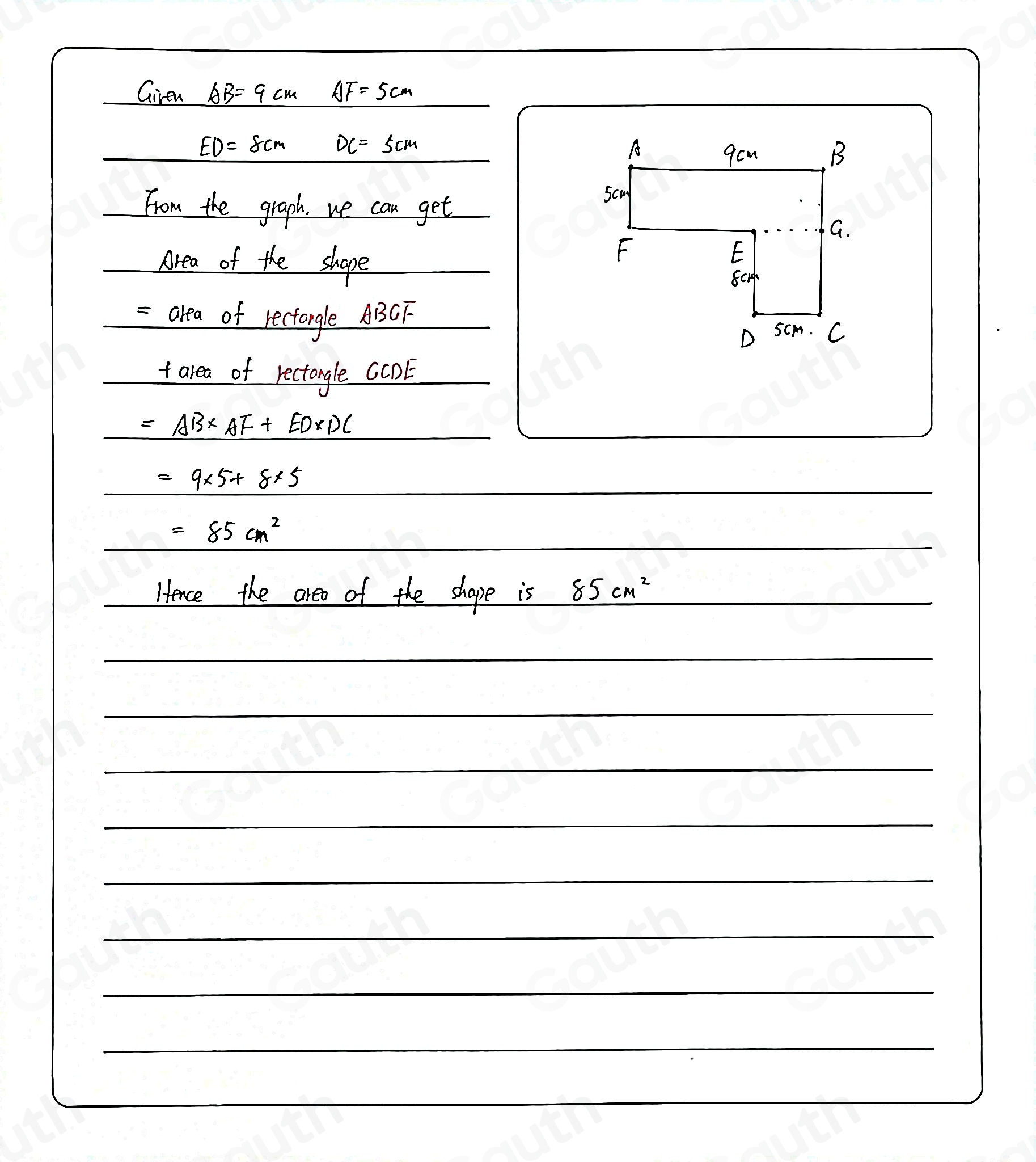 Solved: The shape below is made of two rectangles joined together. Find the total area of the ...