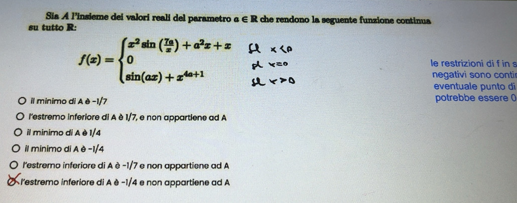 Risolto:Sia A l’insieme dei valori reali del parametro a∈ R che rendono ...