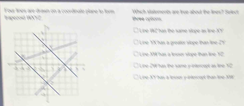 Solved: our lnes r e d Which statements are true about the lines ...