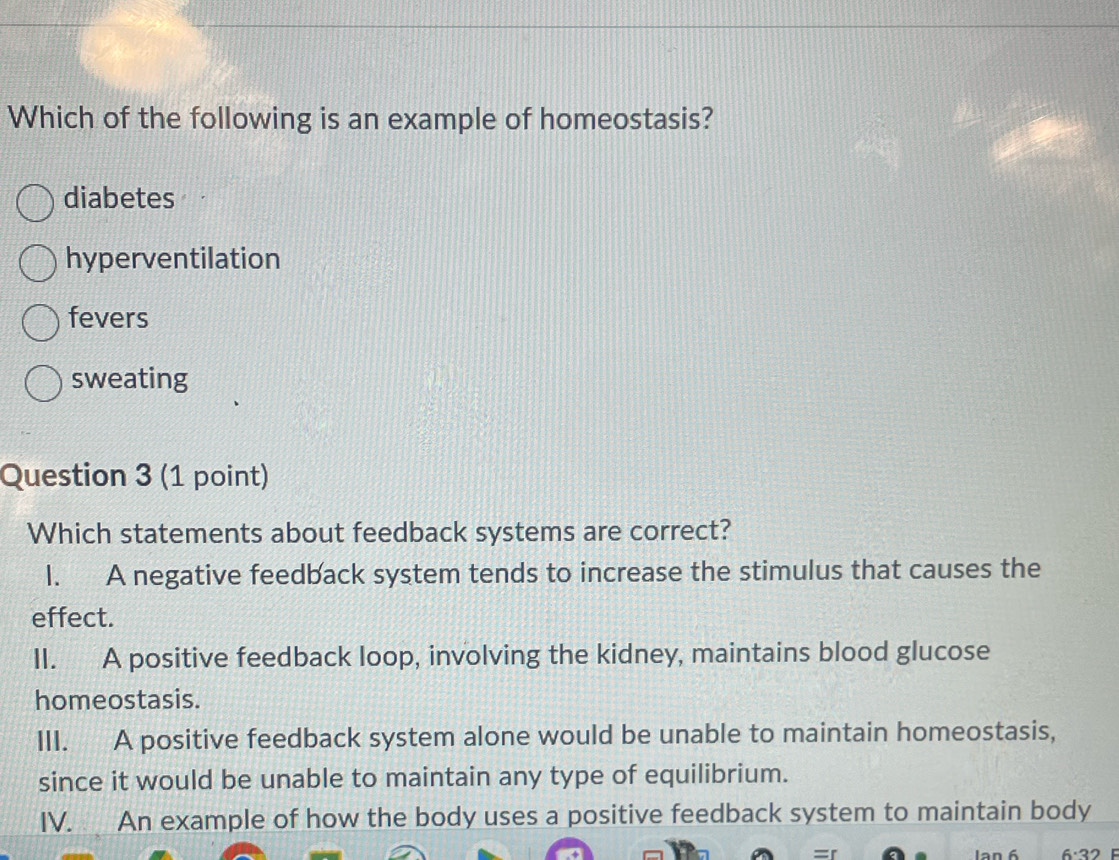 Solved: Which of the following is an example of homeostasis? diabetes ...