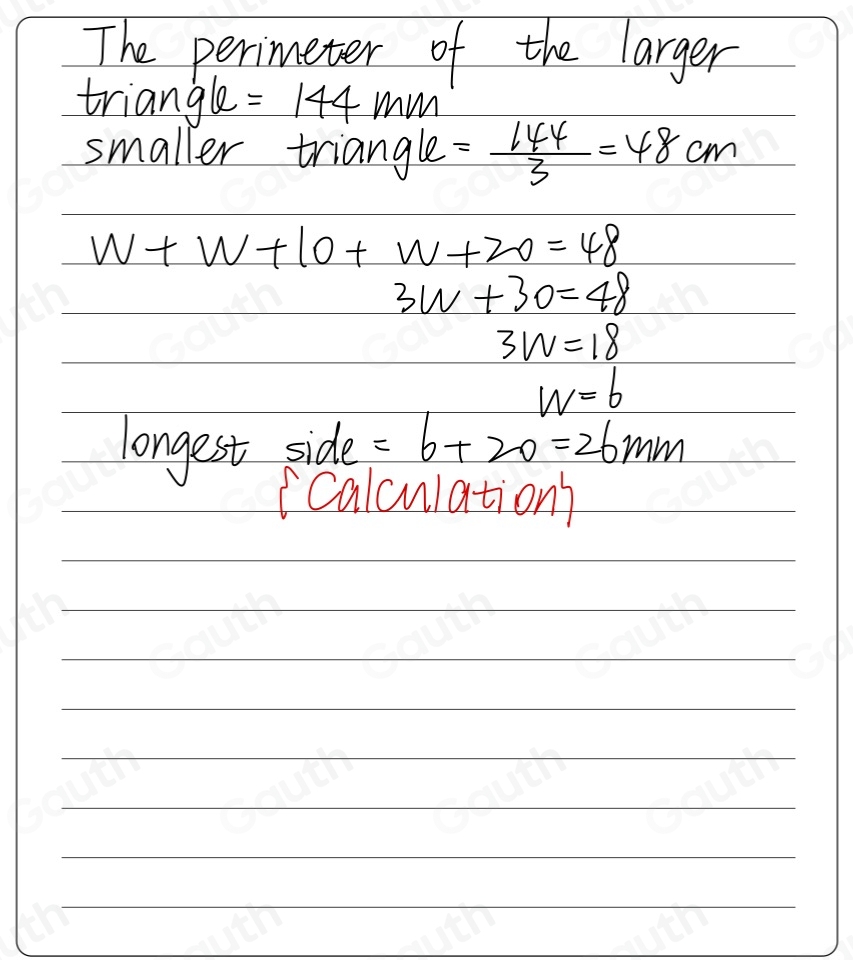 Solved: The shortest side of a triangle is w. The next shortest side is ...