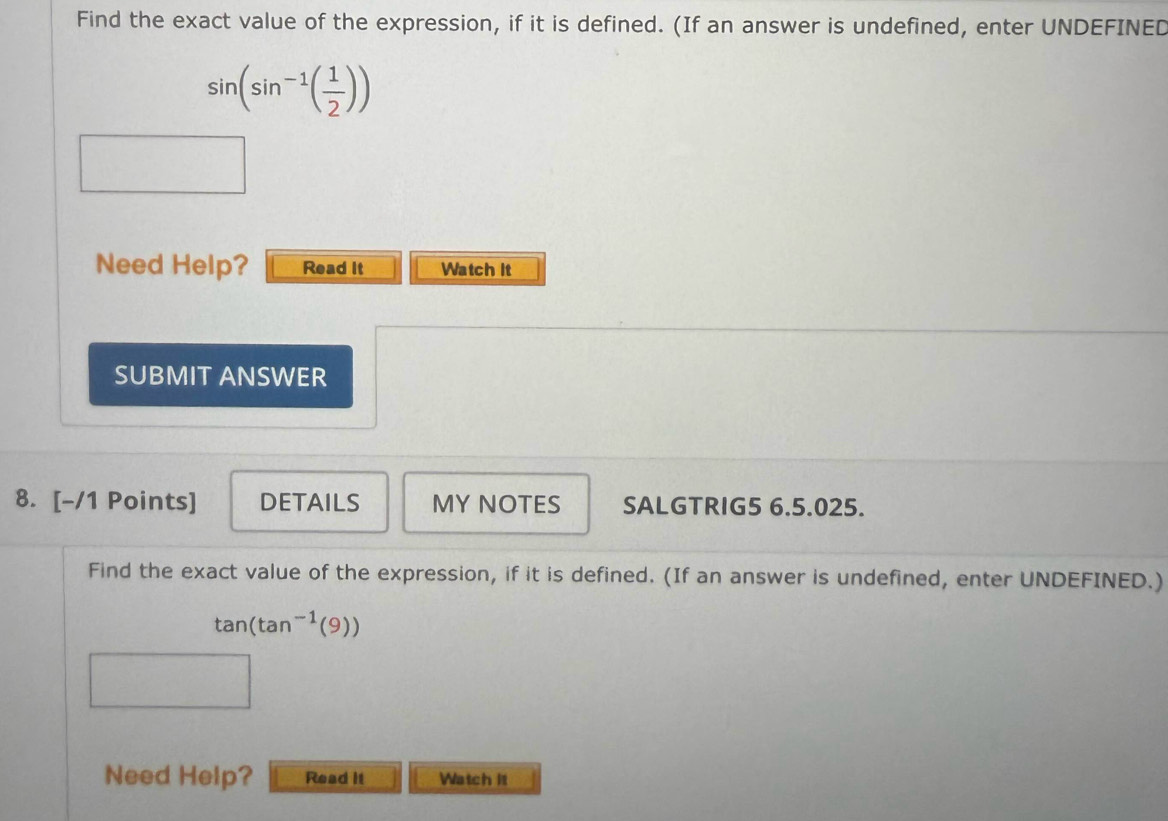 Solved: Find the exact value of the expression, if it is defined. (If ...