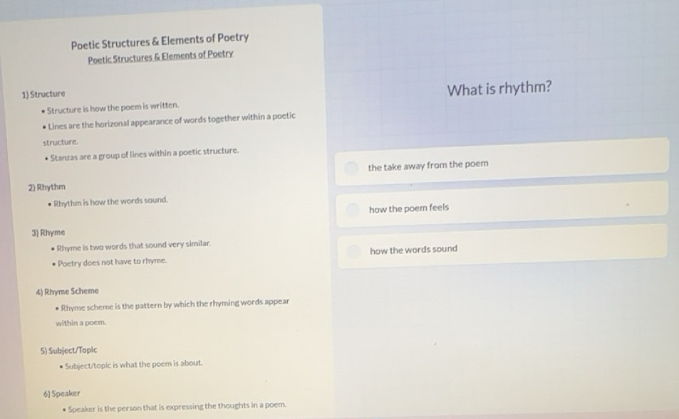 Solved: Poetic Structures & Elements of Poetry Poetic Structures ...