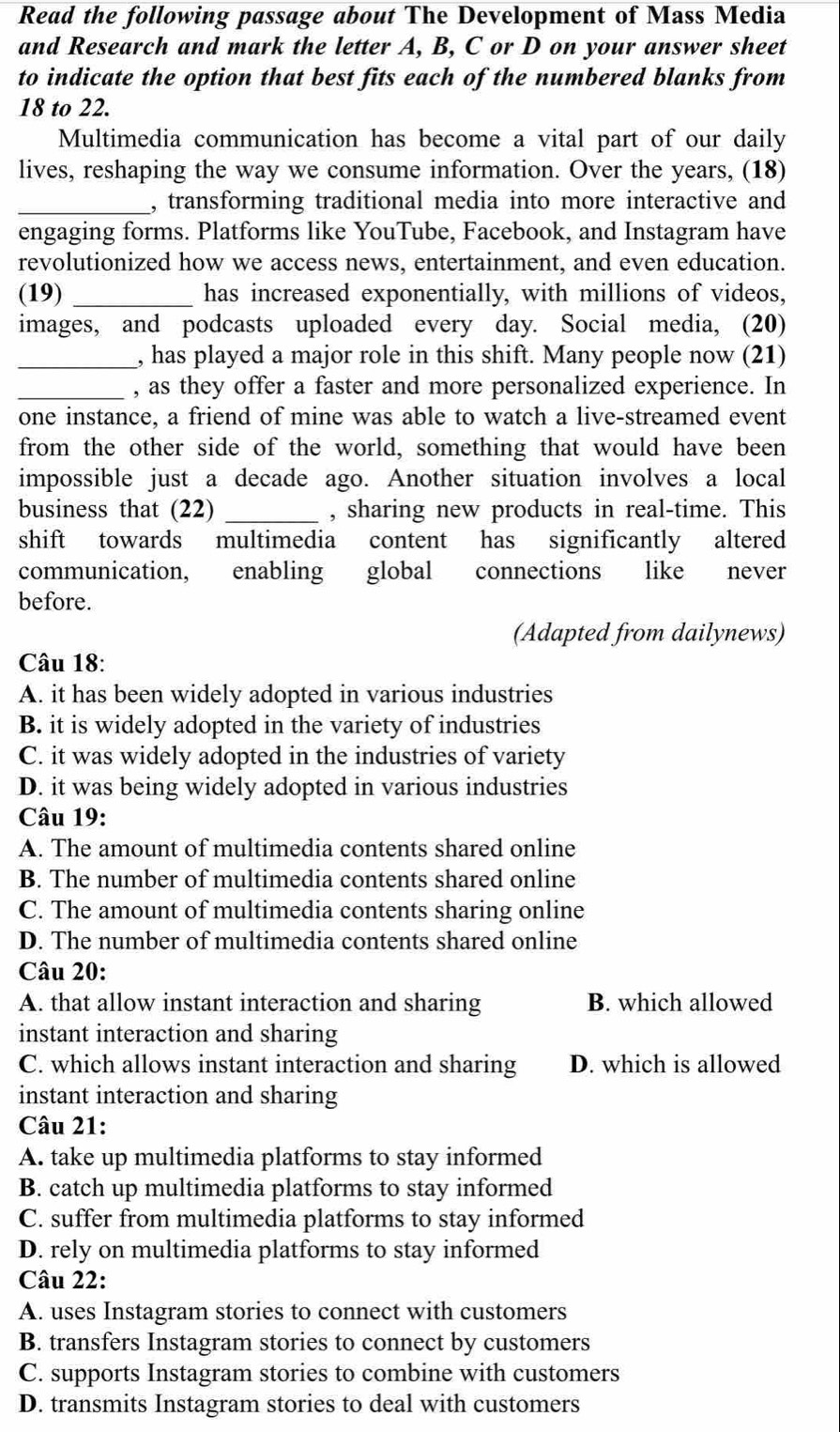 Giải quyết:Read the following passage about The Development of Mass ...