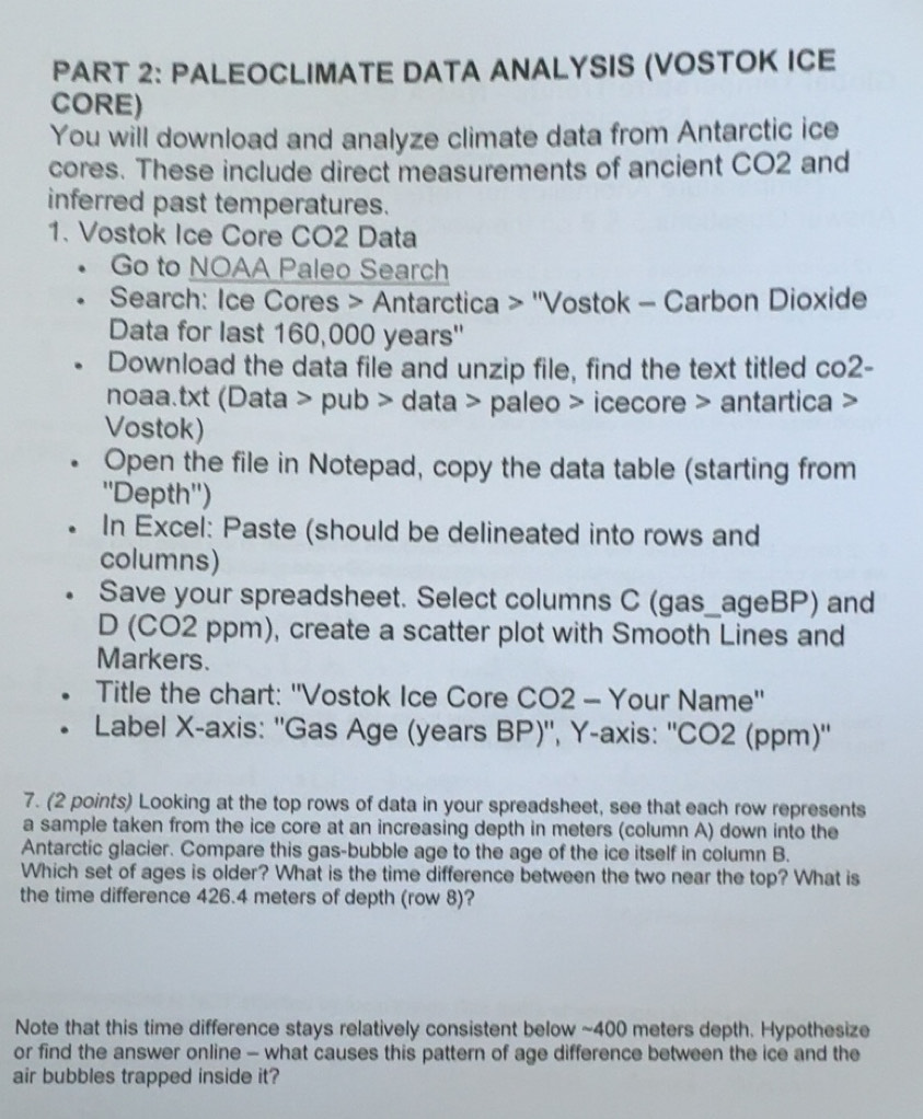 Solved: PALEOCLIMATE DATA ANALYSIS (VOSTOK ICE CORE) You will download ...