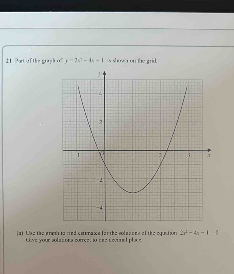 Solved: Part of the graph of y=2x^2-4x-1 is shown on the grid. (a) Use ...
