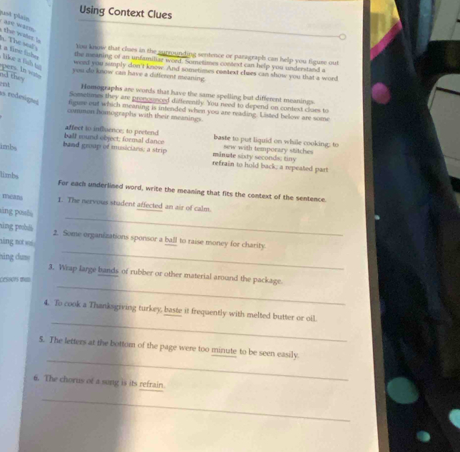 Solved: Using Context Clues just plain re w arm the water ls h. The ...