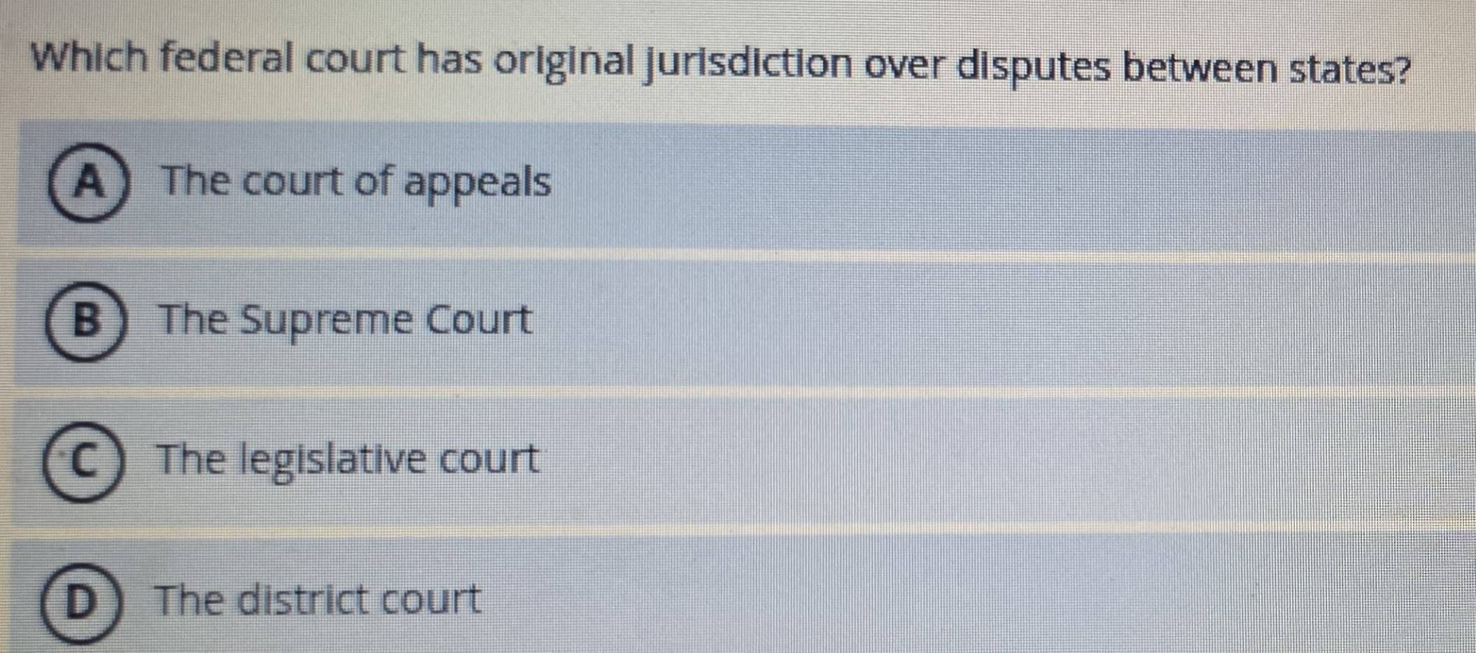 Solved: Which federal court has original jurisdiction over disputes ...