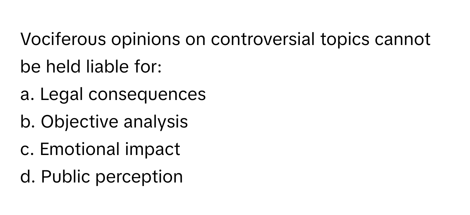 Solved: Vociferous opinions on controversial topics cannot be held ...