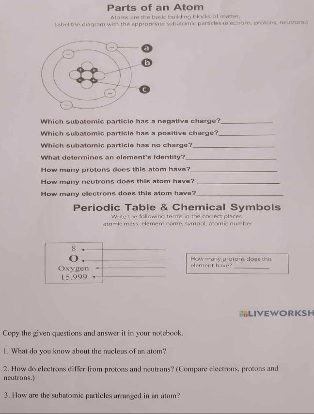Solved: Parts of an Atom Atoms are the basic building blocks of matter ...