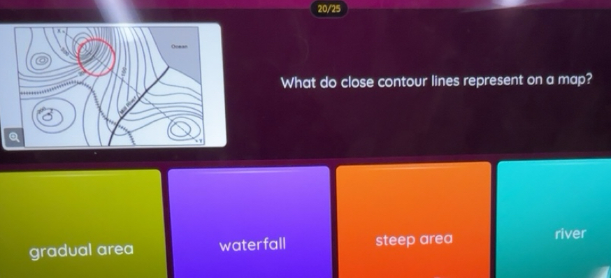 Gelöst:20/25 What do close contour lines represent on a map? gradual ...