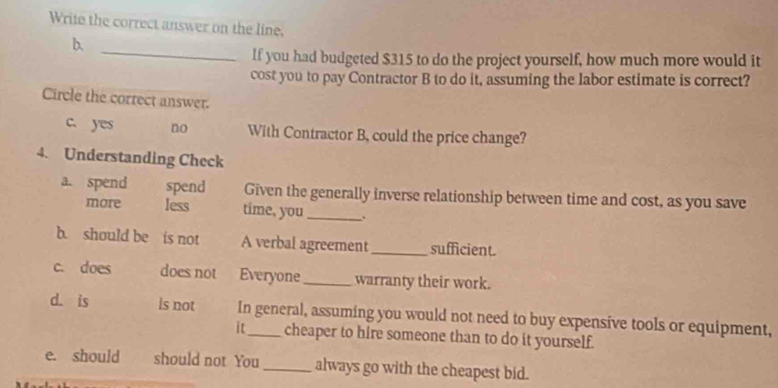 Solved: Write the correct answer on the line, _ b. If you had budgeted ...