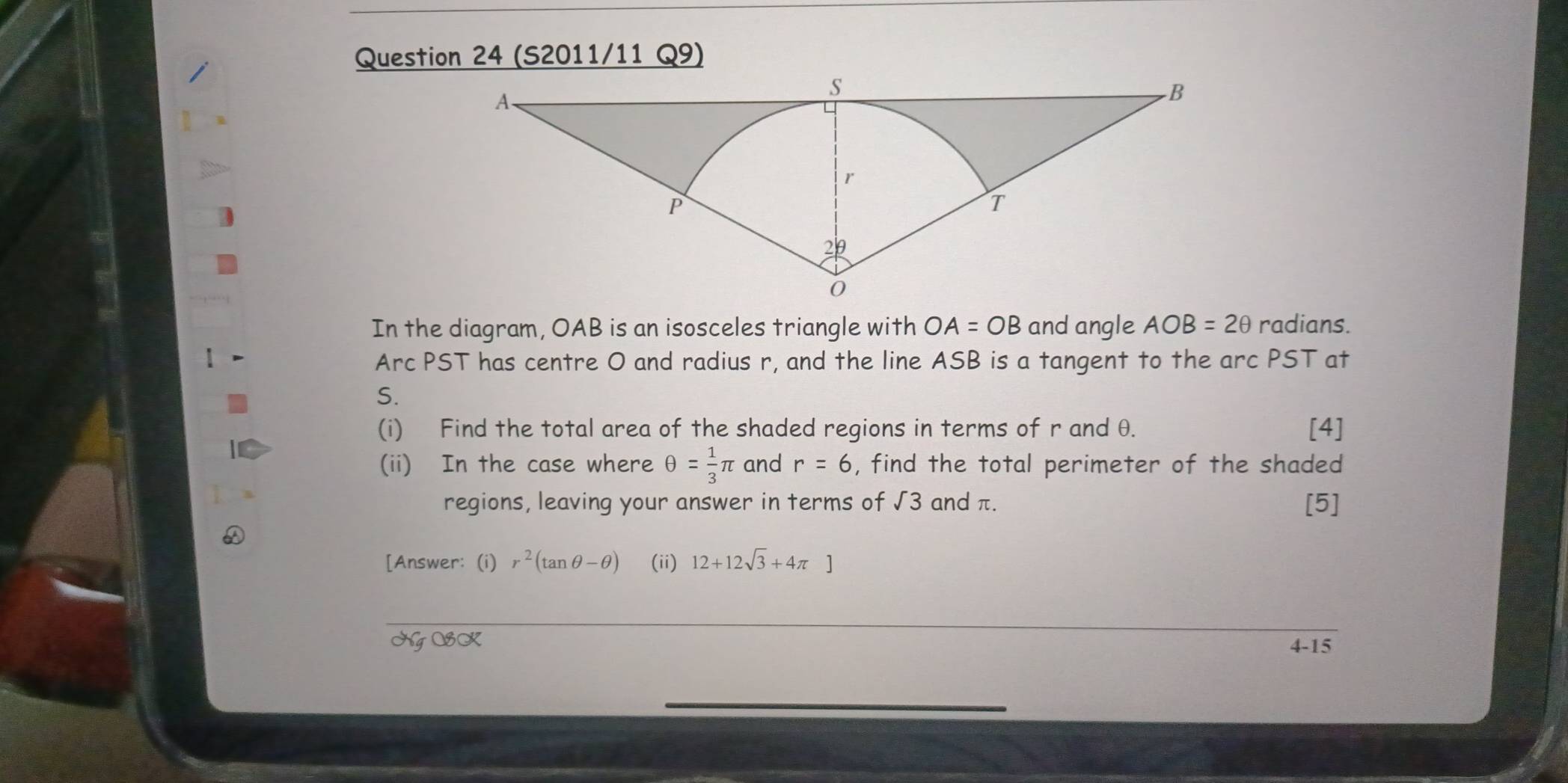 Selesai:(S2011/11 Q9) In the diagram, OAB is an isosceles triangle with ...