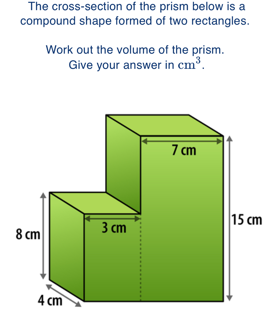 Solved: The cross-section of the prism below is a compound shape formed of two rectangles. Work ...
