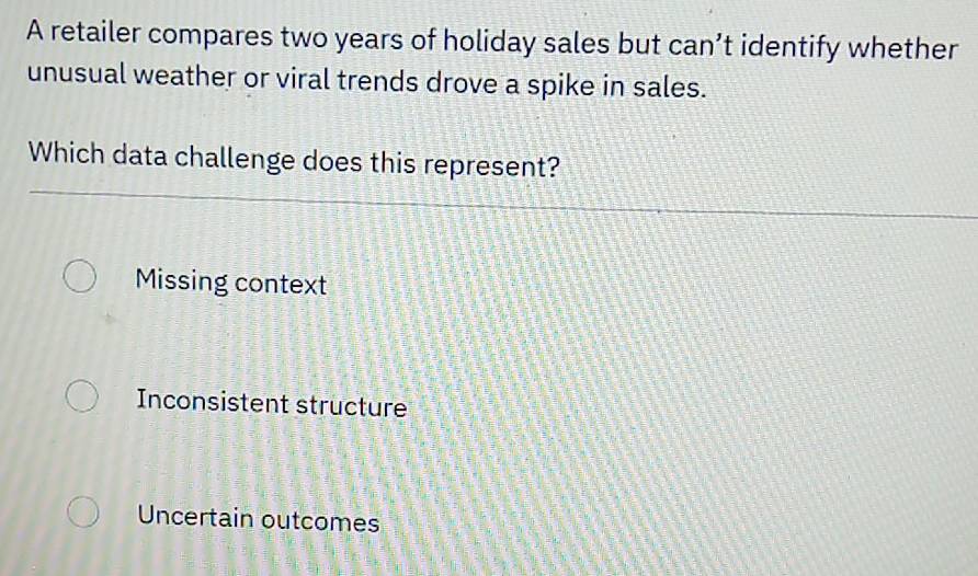 Résolu :A retailer compares two years of holiday sales but can’t ...