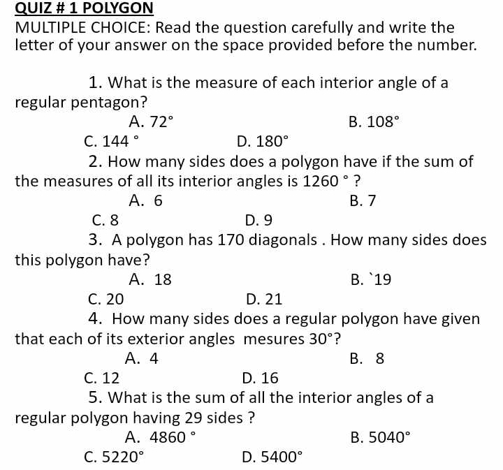 Solved: QUIZ # 1 POLYGON MULTIPLE CHOICE: Read the question carefully ...