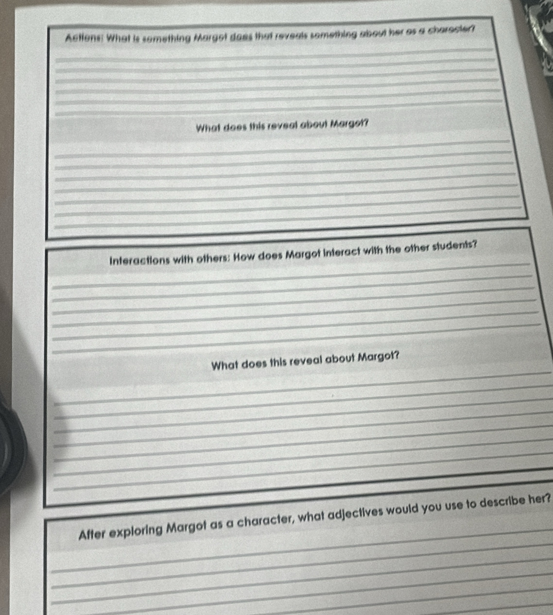 Solved: Actions: What is something Margot does that reveals something ...