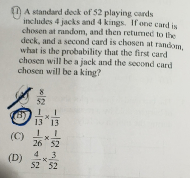 Solved: A standard deck of 52 playing cards includes 4 jacks and 4 ...