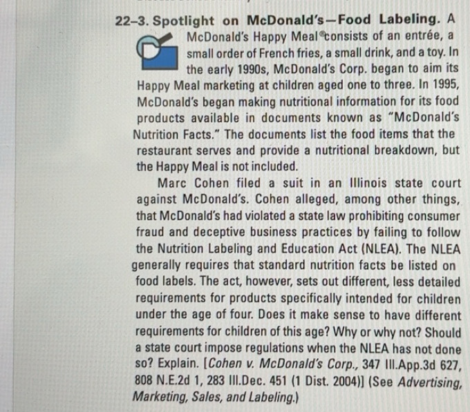Solved: 22-3. Spotlight on McDonald’s—Food Labeling. A McDonald's Happy ...