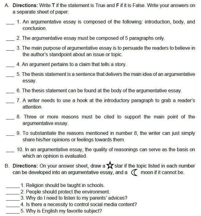 Solved: Directions: Write T if the statement is True and F if it is ...
