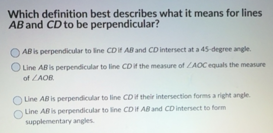 Solved: Which definition best describes what it means for lines AB and ...