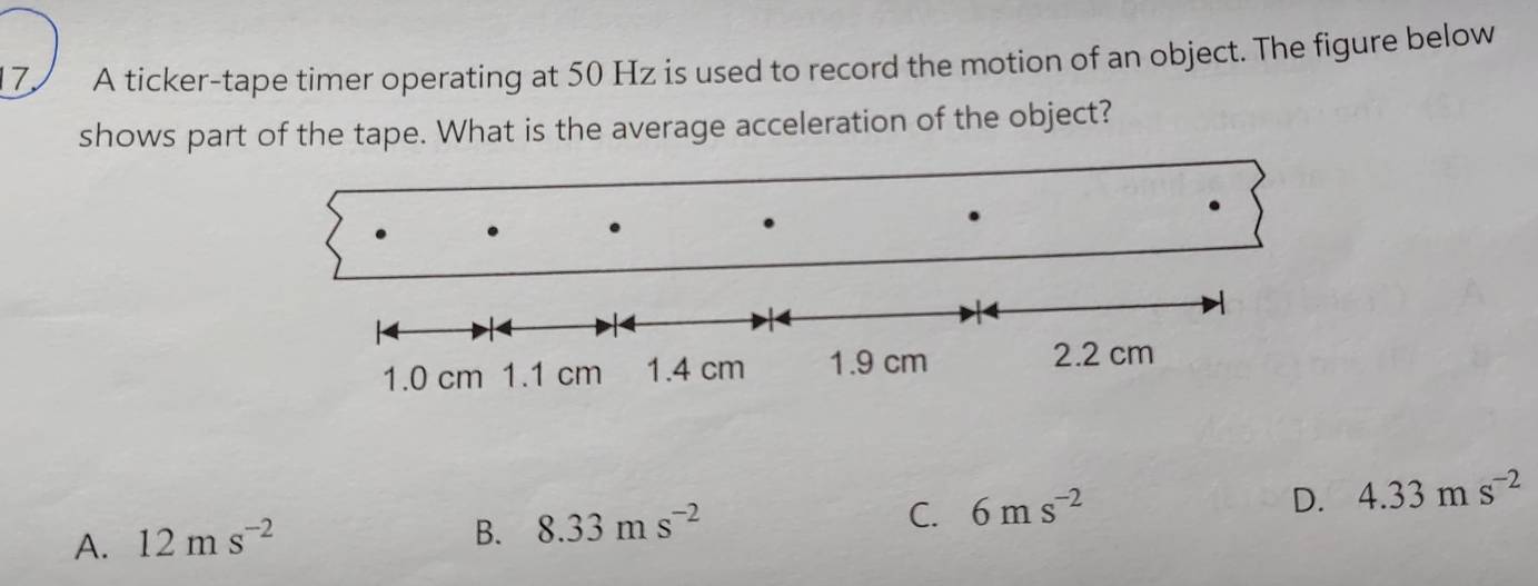 Solved: A ticker-tape timer operating at 50 Hz is used to record the ...
