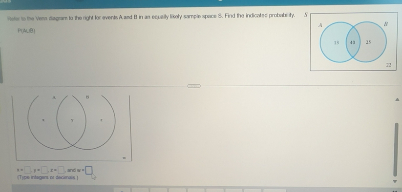 Solved: Refer to the Venn diagram to the right for events A and B in an equally likely sample ...