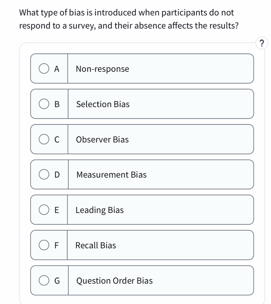 Solved: What type of bias is introduced when participants do not ...