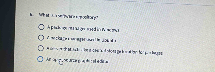 Solved: What is a software repository? A package manager used in ...