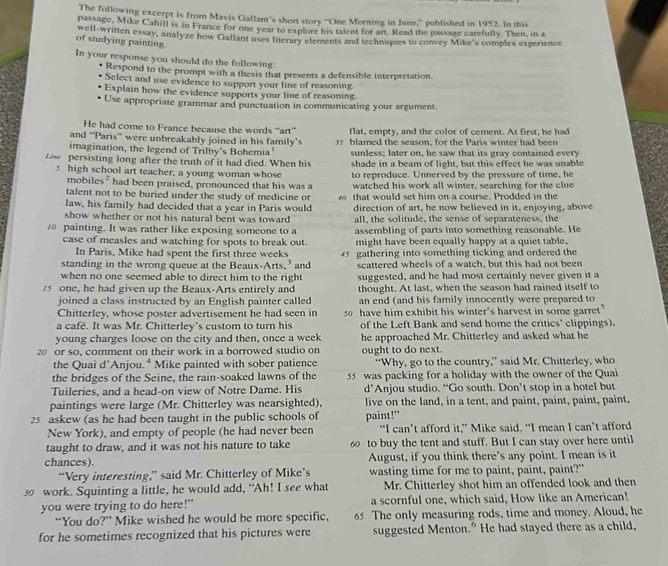 Solved: The following excerpt is from Mavis Gallant's short story 'One ...