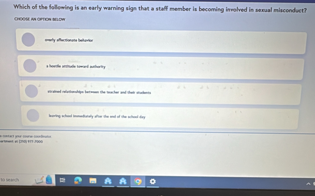 Solved: Which of the following is an early warning sign that a staff ...