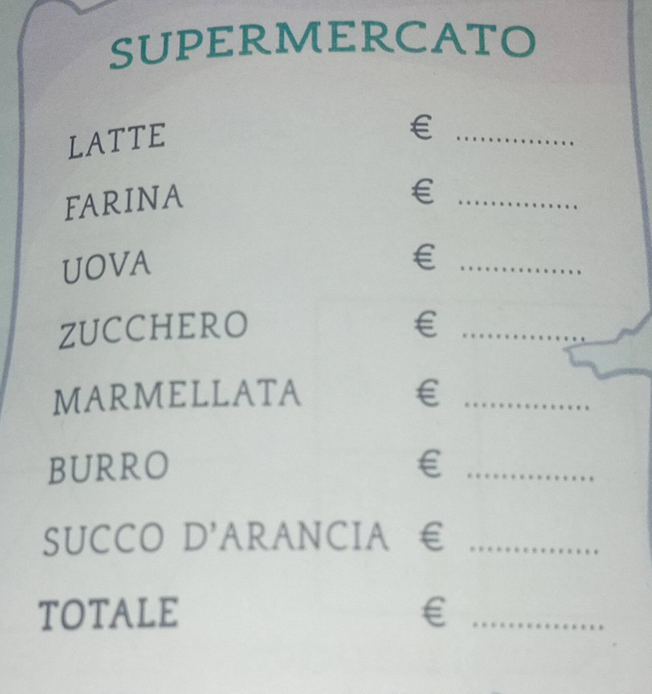 Risolto:SUPERMERCATO LATTE _€ FARINA _€ UOVA _€ ZUCCHERO €£_ MARMELLATA ...