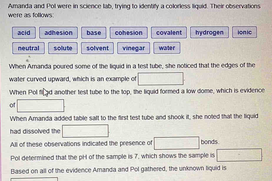 Solved: Amanda and Pol were in science lab, trying to identify a ...
