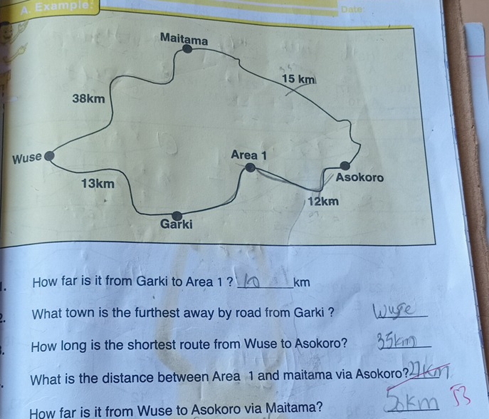 Solved: Example Date: . How far is it from Garki to Area 1 ? _km What ...