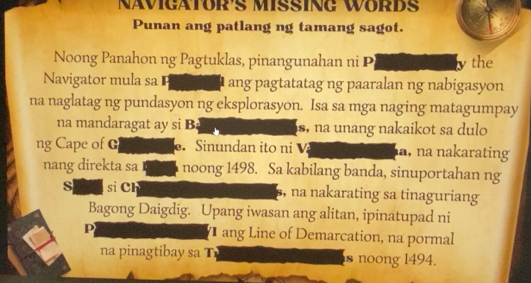Solved: NAVIGATOR'S MISSING WORDS Punan ang patlang ng tamang sagot ...