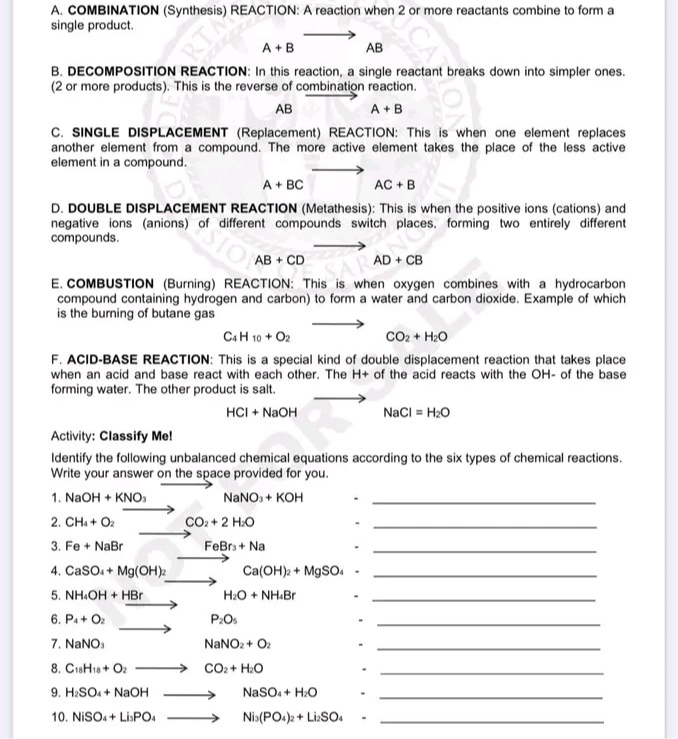 Solved: COMBINATION (Synthesis) REACTION: A reaction when 2 or more ...