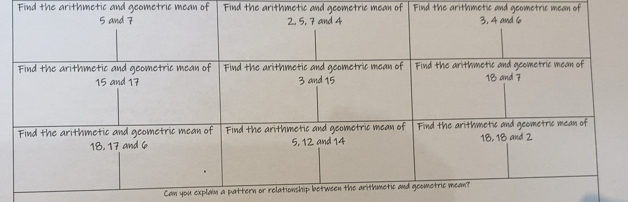 Solved: Find the arithmety Imean of m you explaim a pattern [Math]
