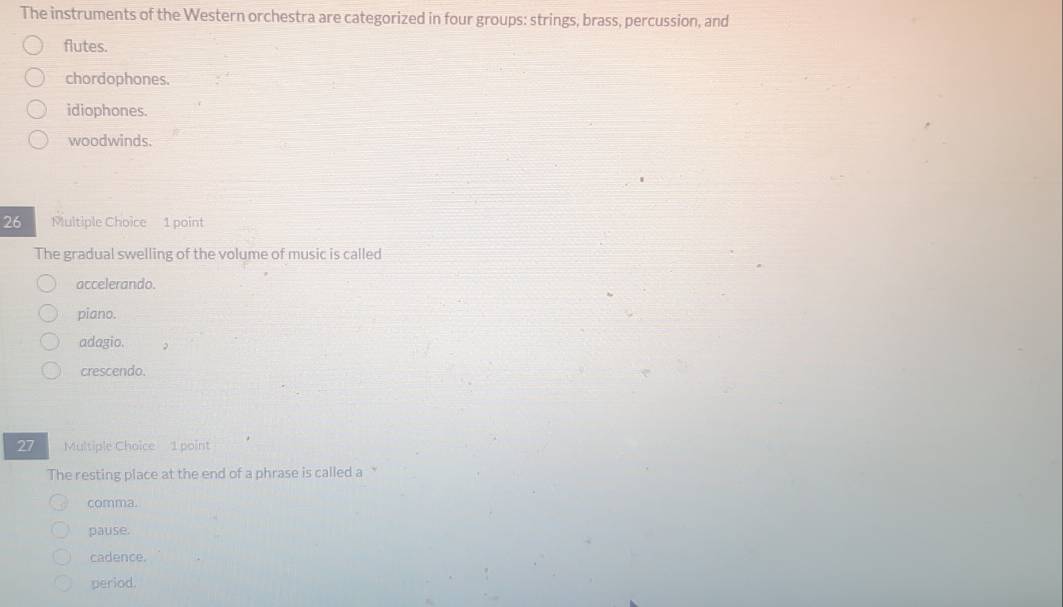 Solved: The instruments of the Western orchestra are categorized in ...