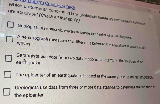 Solved: newdorm The an Ill Earth's Crust Pear Deck Which statements ...