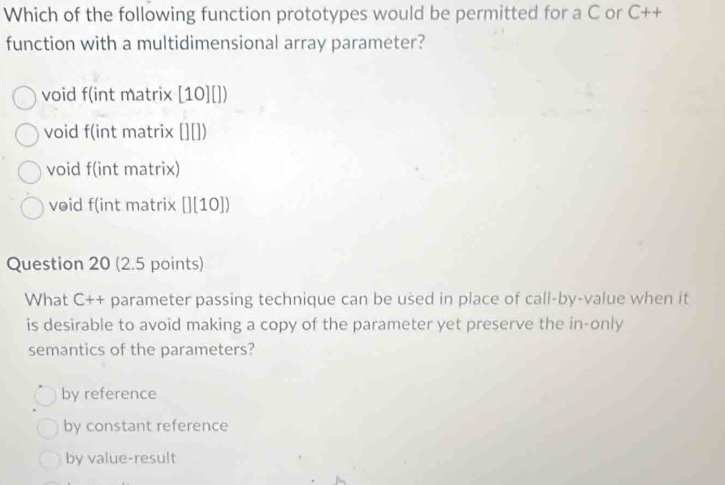 Solved: Which of the following function prototypes would be permitted ...