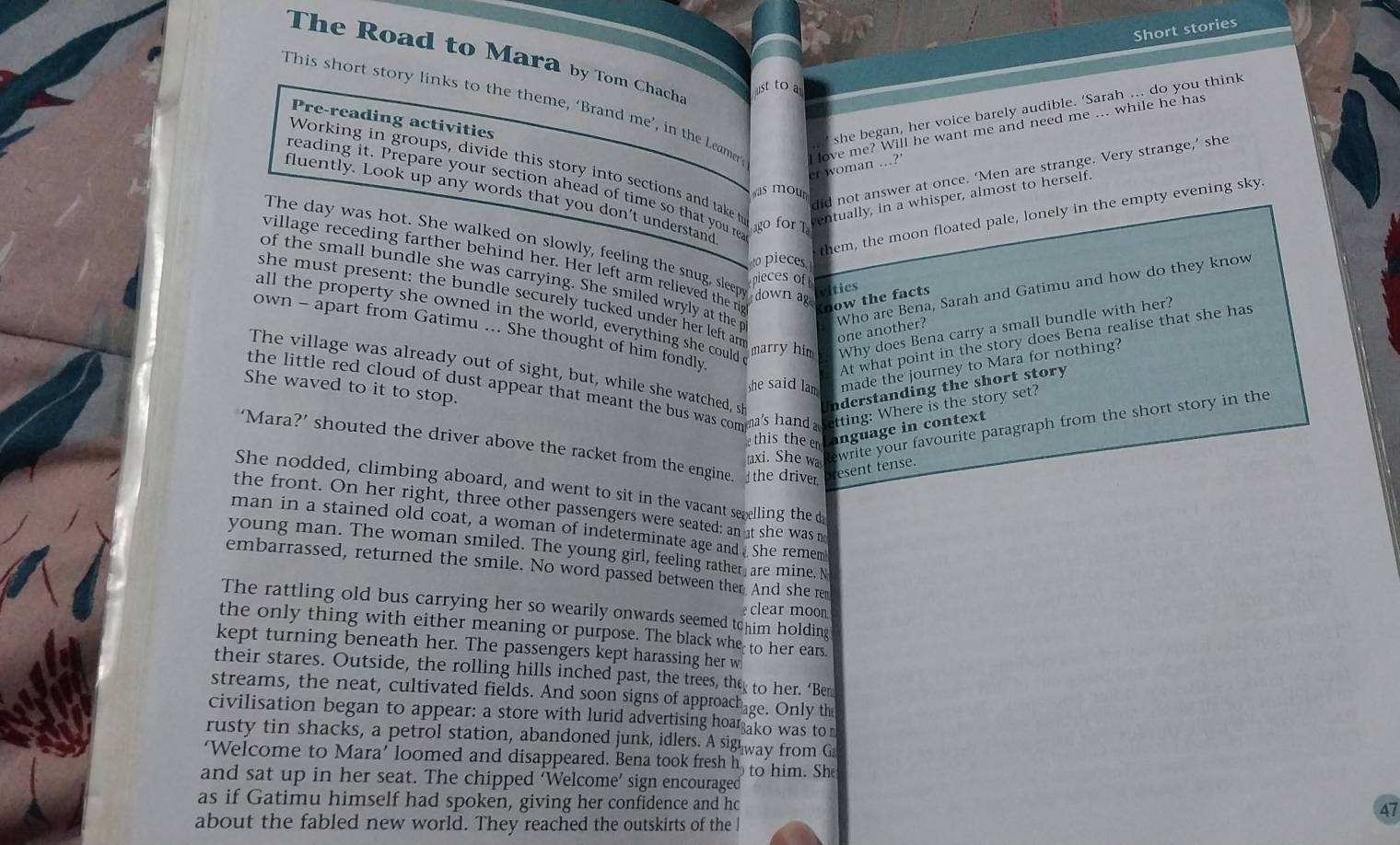 Solved: Short stories The Road to Mara by Tom Chacha st to a This short ...