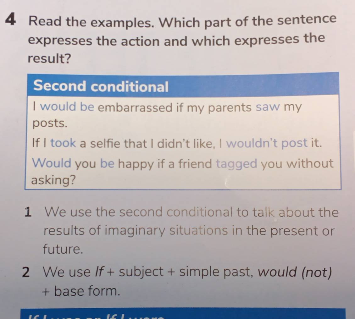 Resuelto:Read the examples. Which part of the sentence expresses the ...