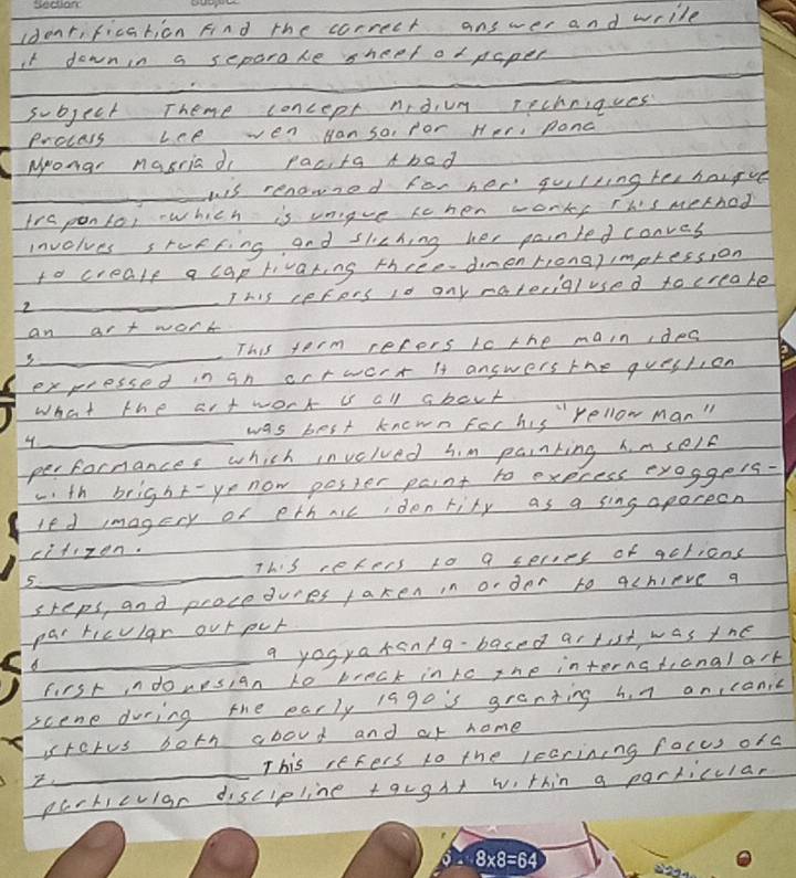 Solved: Section _ _ _ _ _ _ _ _ 8* 8=64 [Math]