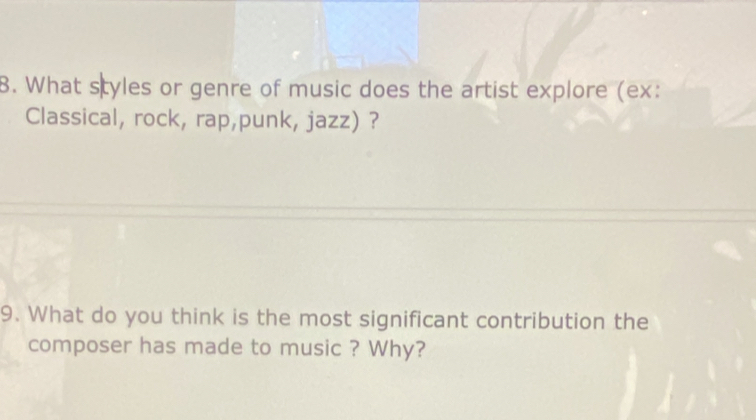 Solved: What styles or genre of music does the artist explore (ex ...