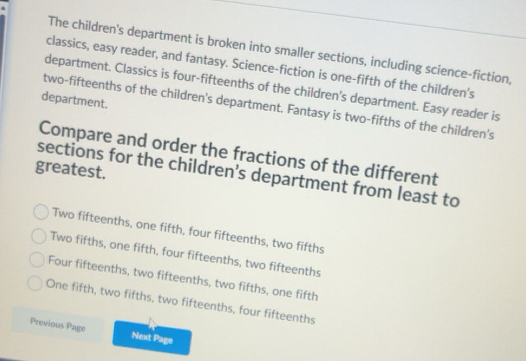 Solved: The children's department is broken into smaller sections ...